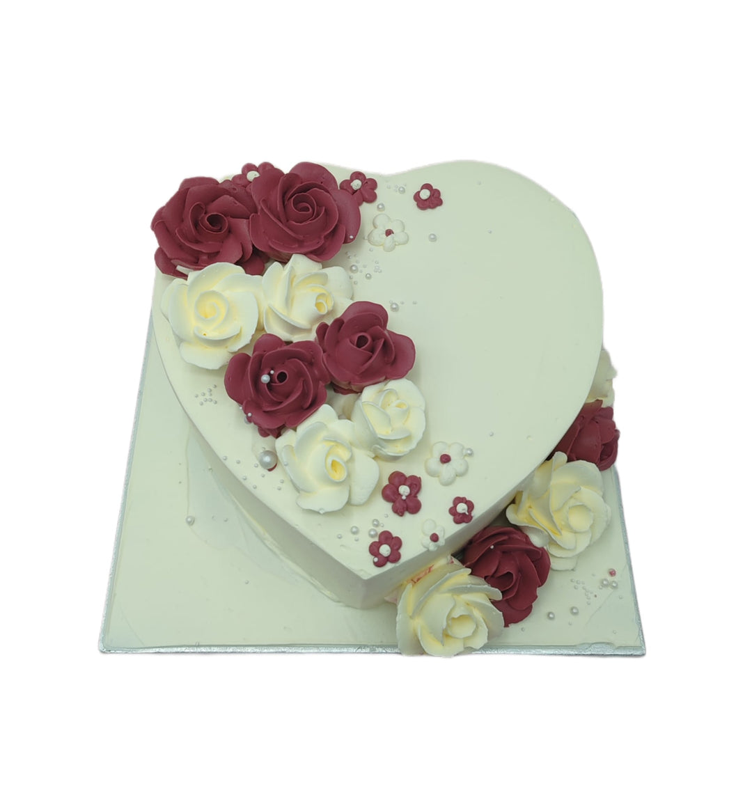 Burgundy and white flower Heart cake – Cakeforestlondon